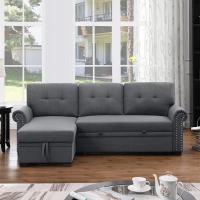 China multi-function 2s with bed+chaise with storage light gray linen sofa set bed sofa bed for living room for sale