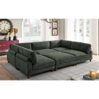 China Guangdong removable backcushion Chair+armless chair+Corner Chair+ottoman Dark Green Corduroy sectional modular sofa bed for sale