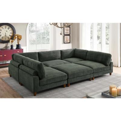 China Guangdong removable backcushion Chair+armless chair+Corner Chair+ottoman Dark Green Corduroy sectional modular sofa bed for sale