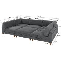 China free combination Dark Gray Corduroy living room Sofa 6 - Piece sofa sets Upholstered Sectional sofa bed for sale
