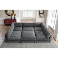 China free combination Dark Gray Corduroy living room Sofa 6 - Piece sofa sets Upholstered Sectional sofa bed for sale