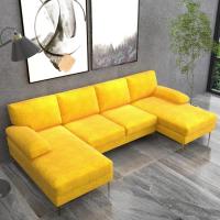 China OEM ODM Galvanized Steel leg Ocean Villa yellow chenille u shape sofa set luxury modern sectional corner couch home for sale