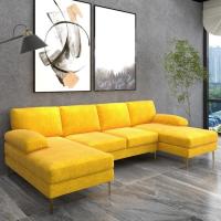 China OEM ODM Galvanized Steel leg Ocean Villa yellow chenille u shape sofa set luxury modern sectional corner couch home for sale