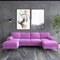 China European Style corner Modern Design bar big purple Chenille sectional sofa u shape sofa for living room villa for sale