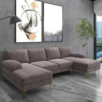 China OEM ODM Hot selling 4-Piece Upholstered Sectional gray chenille l shaped sofa set living room furniture with gold metall for sale
