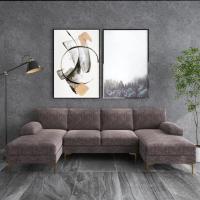 China OEM ODM Hot selling 4-Piece Upholstered Sectional gray chenille l shaped sofa set living room furniture with gold metall for sale
