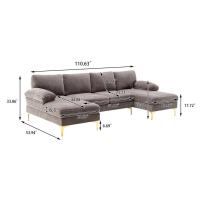 China OEM ODM Hot selling 4-Piece Upholstered Sectional gray chenille l shaped sofa set living room furniture with gold metall for sale