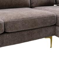 China OEM ODM Hot selling 4-Piece Upholstered Sectional gray chenille l shaped sofa set living room furniture with gold metall for sale