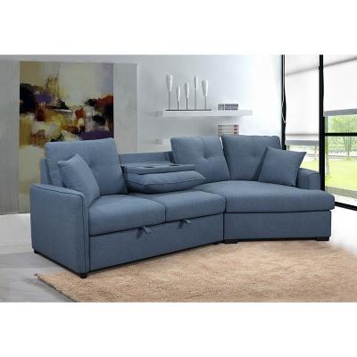 China Cara manufacture two sitter with fold end table Comfy Surface Living Room Furniture Corner Sofa Sectional L Sofa for sale