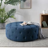 China Living room furniture button detailing round upholstery bench tufting round ottoman/sofa set coffee table for sale