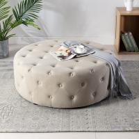 China Living room furniture button detailing round upholstery bench tufting round ottoman/sofa set coffee table for sale