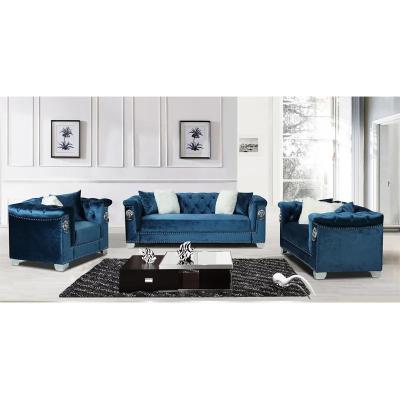 China Wholesale Custom Living Room Furniture Chesterfield Tufted Velvet Fabric Sofa Set 1+2+3 Seater  Living Room Sofa for sale