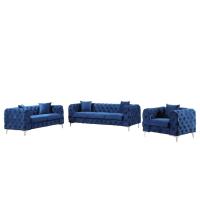China Modern hot selling sofa set Navy shinny Italian velvet with tusfted design upholstered sofas for living room for sale