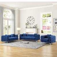 China Modern hot selling sofa set Navy shinny Italian velvet with tusfted design upholstered sofas for living room for sale