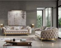 China Luxury Beige Sofa Set Furniture Velvet 1 2 3 Seat Gold Stainless Steel Living Room Sofas for sale