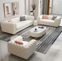 China Luxury Beige Sofa Set Furniture Velvet 1 2 3 Seat Gold Stainless Steel Living Room Sofas for sale