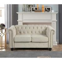 China Chesterfield arm 3+2+1 seater sofa set with button tufted design light Grey Color Linen fabric Sofa for living room for sale