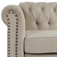 China Chesterfield arm 3+2+1 seater sofa set with button tufted design light Grey Color Linen fabric Sofa for living room for sale