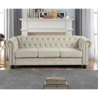 China Chesterfield arm 3+2+1 seater sofa set with button tufted design light Grey Color Linen fabric Sofa for living room for sale