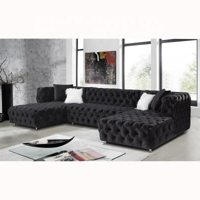 China New Fashion Nordic Italian European Luxury Sofa Furniture Classic Black Shinny Velvet Tufted Sectional Sofa For Home for sale