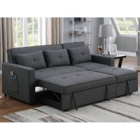 China Convertible linen 3 SEATER SOFA SET with pull-out bed L shaped sofa bed with magazine pocket for living room for sale