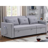 China Convertible linen 3 SEATER SOFA SET with pull-out bed L shaped sofa bed with magazine pocket for living room for sale