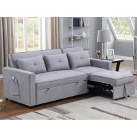 China Convertible linen 3 SEATER SOFA SET with pull-out bed L shaped sofa bed with magazine pocket for living room for sale
