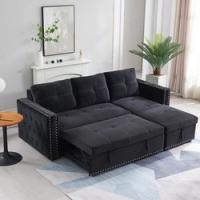 China Beige color L shape 3 seater sofa bed with  pull-out bed+chaise storage sleeper sofa bed for Living room and Apartment for sale