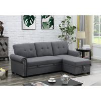 China OEM/ODM Furniture Manufacturer Living room sofa bed Linen fabric rivets Upholstered Reversible L shape Sofa Bed for sale
