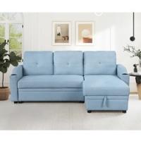 China OEM/ODM Furniture Manufacturer Living room sofa bed Linen fabric rivets Upholstered Reversible L shape Sofa Bed for sale