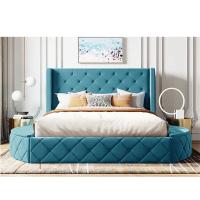 China Manufactory furniture SGS report 2m 2.2m king queen navy blue Luxury velvet round storage bed with drawer for hotel for sale