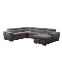 China Customized Hot sale furniture living room sofa set modern u shaped sectional sofa w/pull out bed and storage chaise for sale