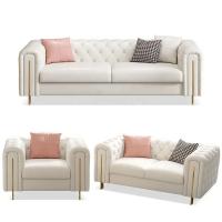 China Top grade Cara Furniture various color gold metal leg tufted velvet gray recliner sofa set 3+2+1 seater sectional sofa for sale