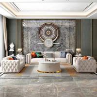China Top grade Cara Furniture various color gold metal leg tufted velvet gray recliner sofa set 3+2+1 seater sectional sofa for sale