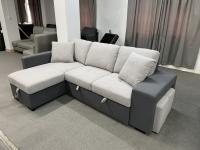 China OEM/ODM Furniture Contrast colors linen fabric loveseat with pull-out bed and storage chaise with stools sofa bed sets for sale