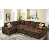 China chocolate pineapple pattern u-shaped 2seater single armrest loveseat pull-out bed sectional sofa bed sets for sale
