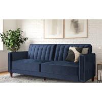 China Dongguan Cara furniture adjustable backrest headrest blue velvet 3seater sleeper sofa bed love seat for sale