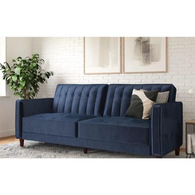 China Dongguan Cara furniture adjustable backrest headrest blue velvet 3seater sleeper sofa bed love seat for sale