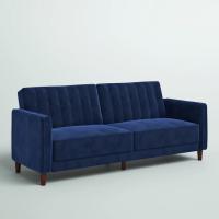 China Dongguan Cara furniture adjustable backrest headrest blue velvet 3seater sleeper sofa bed love seat for sale