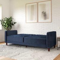 China Dongguan Cara furniture adjustable backrest headrest blue velvet 3seater sleeper sofa bed love seat for sale