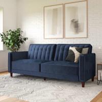 China Dongguan Cara furniture adjustable backrest headrest blue velvet 3seater sleeper sofa bed love seat for sale