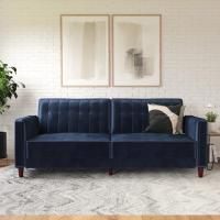 China Dongguan Cara furniture adjustable backrest headrest blue velvet 3seater sleeper sofa bed love seat for sale