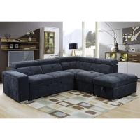 China European new arrival dark blue single futon with storage 2seater+chaise chenille fabric shaped sleeper sofa bed sofa cum for sale