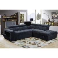 China European new arrival dark blue single futon with storage 2seater+chaise chenille fabric shaped sleeper sofa bed sofa cum for sale