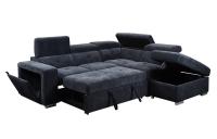 China European new arrival dark blue single futon with storage 2seater+chaise chenille fabric shaped sleeper sofa bed sofa cum for sale