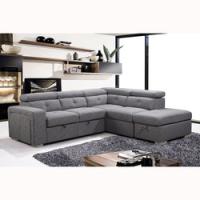 China European new arrival dark blue single futon with storage 2seater+chaise chenille fabric shaped sleeper sofa bed sofa cum for sale