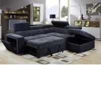 China European new arrival dark blue single futon with storage 2seater+chaise chenille fabric shaped sleeper sofa bed sofa cum for sale