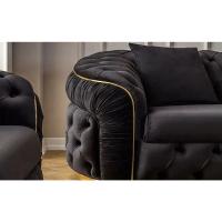 China European-Style Sofa Living Room Furniture black Velvet Sofa Set Modern Tufted Chesterfield Sofa set of 123 for sale