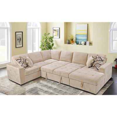 China Best Selling Trustworthy Corner Foldable breathable beige fabric 2 loveseat extendable bed Sleeper Sectional Sofa Bed for sale