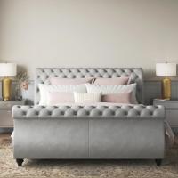 China Furniture manufacturer full size bed frame Mod tufted diamond Upholstered Platform Bed Room Furniture Chesterfield bed for sale